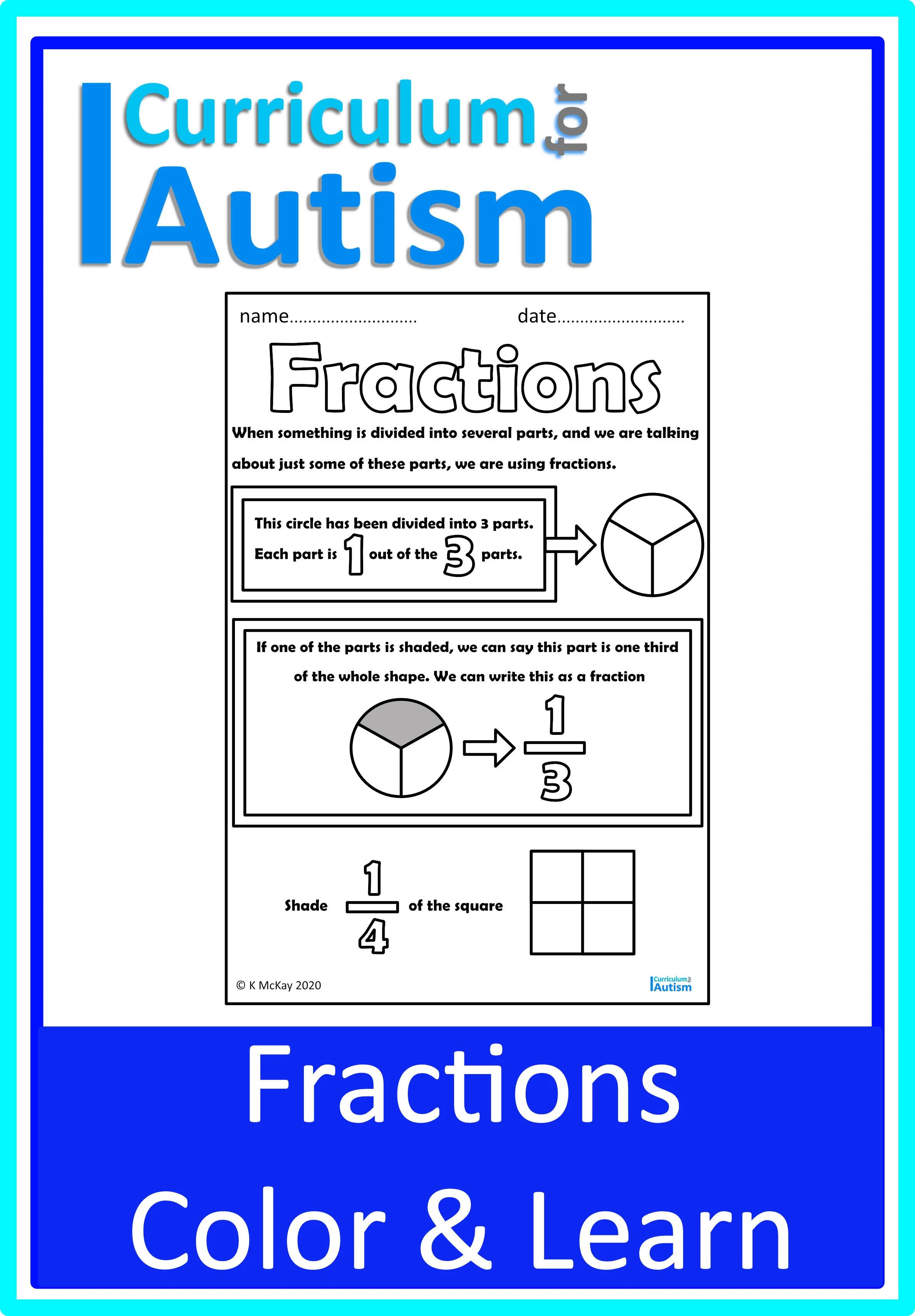 Fractions of Shapes Cut Paste Worksheets Autism Special Education ...