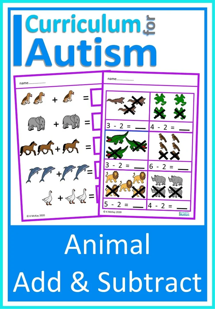 Subtraction 1-10 Cut Paste Worksheets Autism Special Education Resource ...