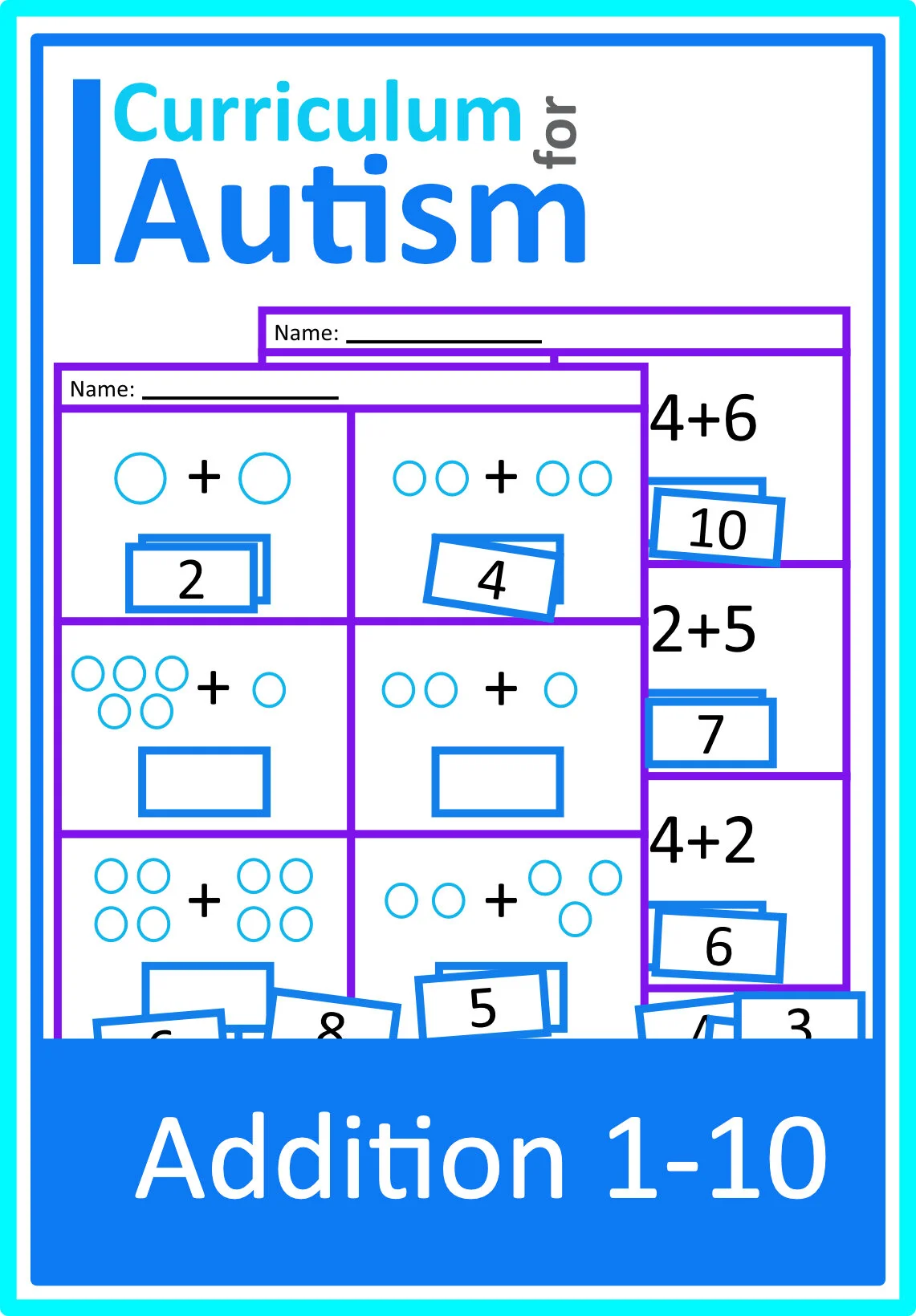 Addition 1-10 Visual Large Print Worksheets Autism Special Education ...