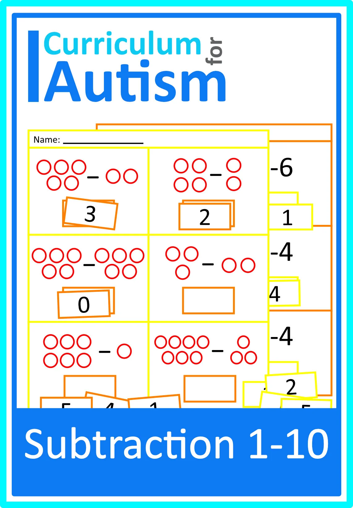 Number Line Subtraction within 10 Worksheets Autism Special Education ...