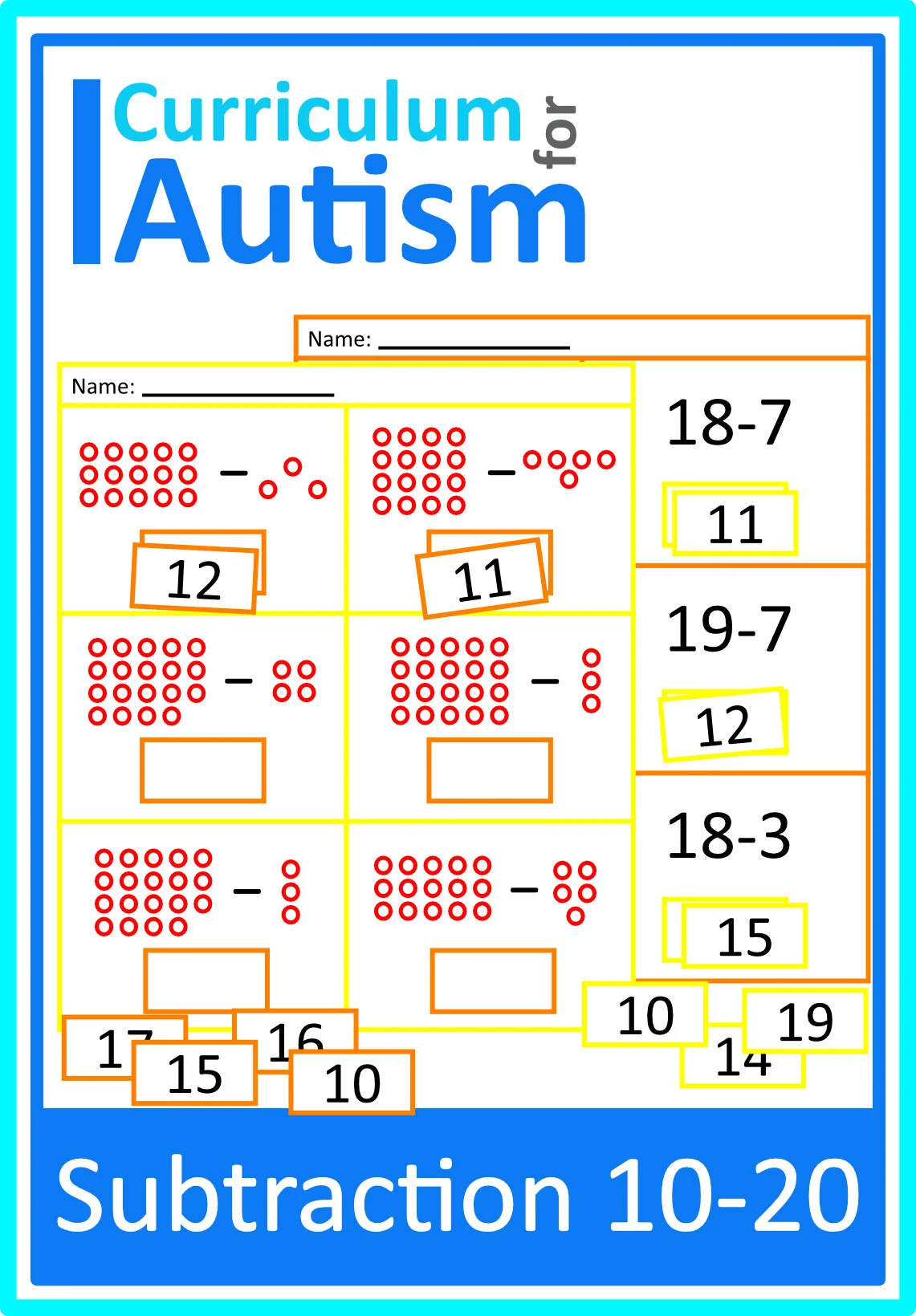 Subtracting 1 Cards & Worksheets Autism Special Education Self ...