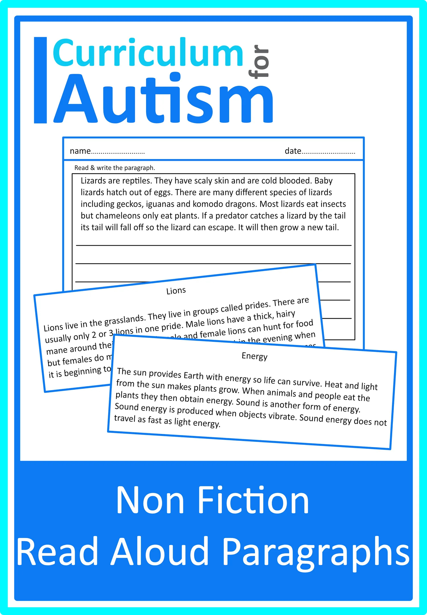 Reading Comprehension Cloze Paragraphs Worksheets Autism Special ...