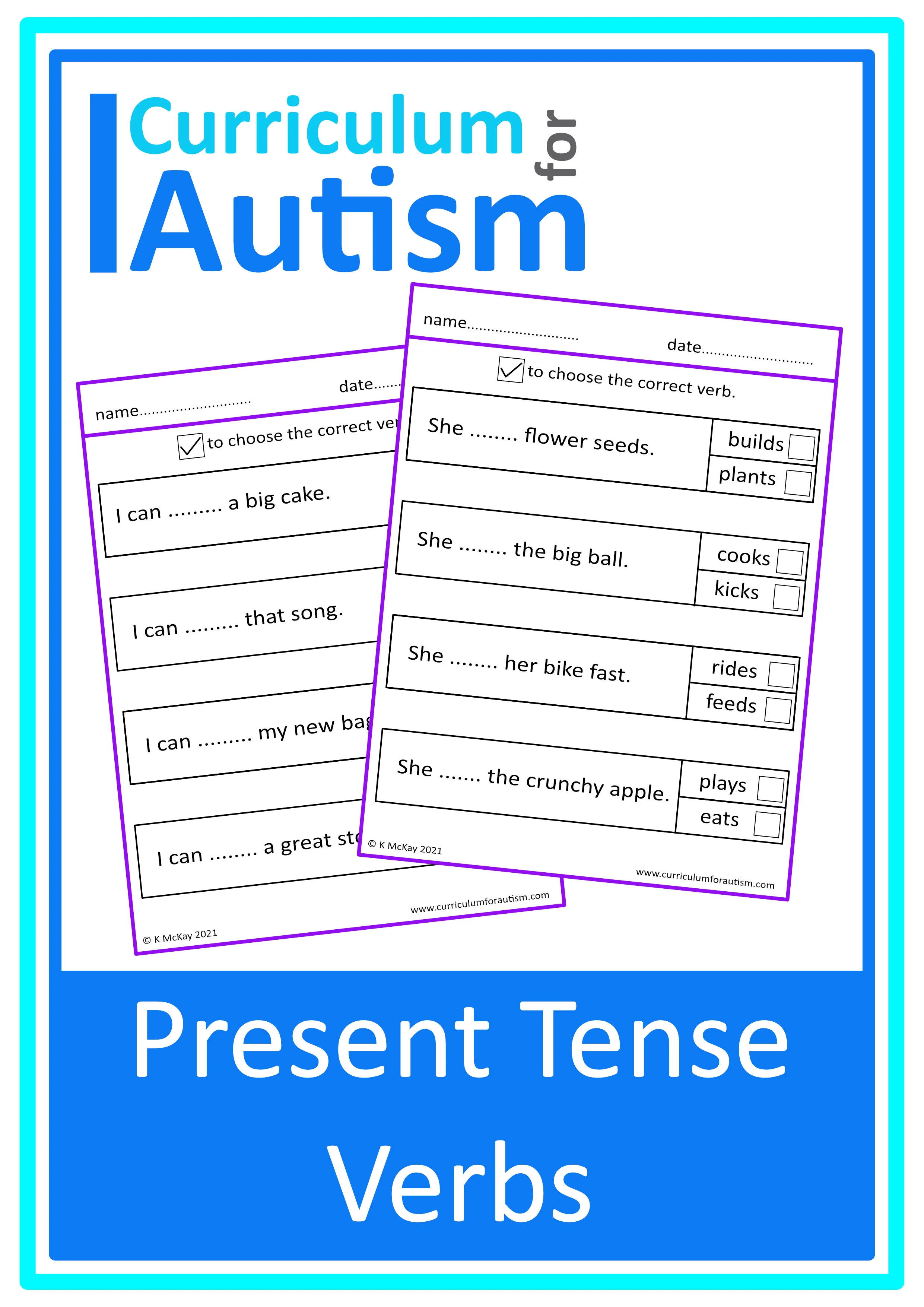 Present Tense Verbs in Sentences Large Print Simple Worksheets Autism ...