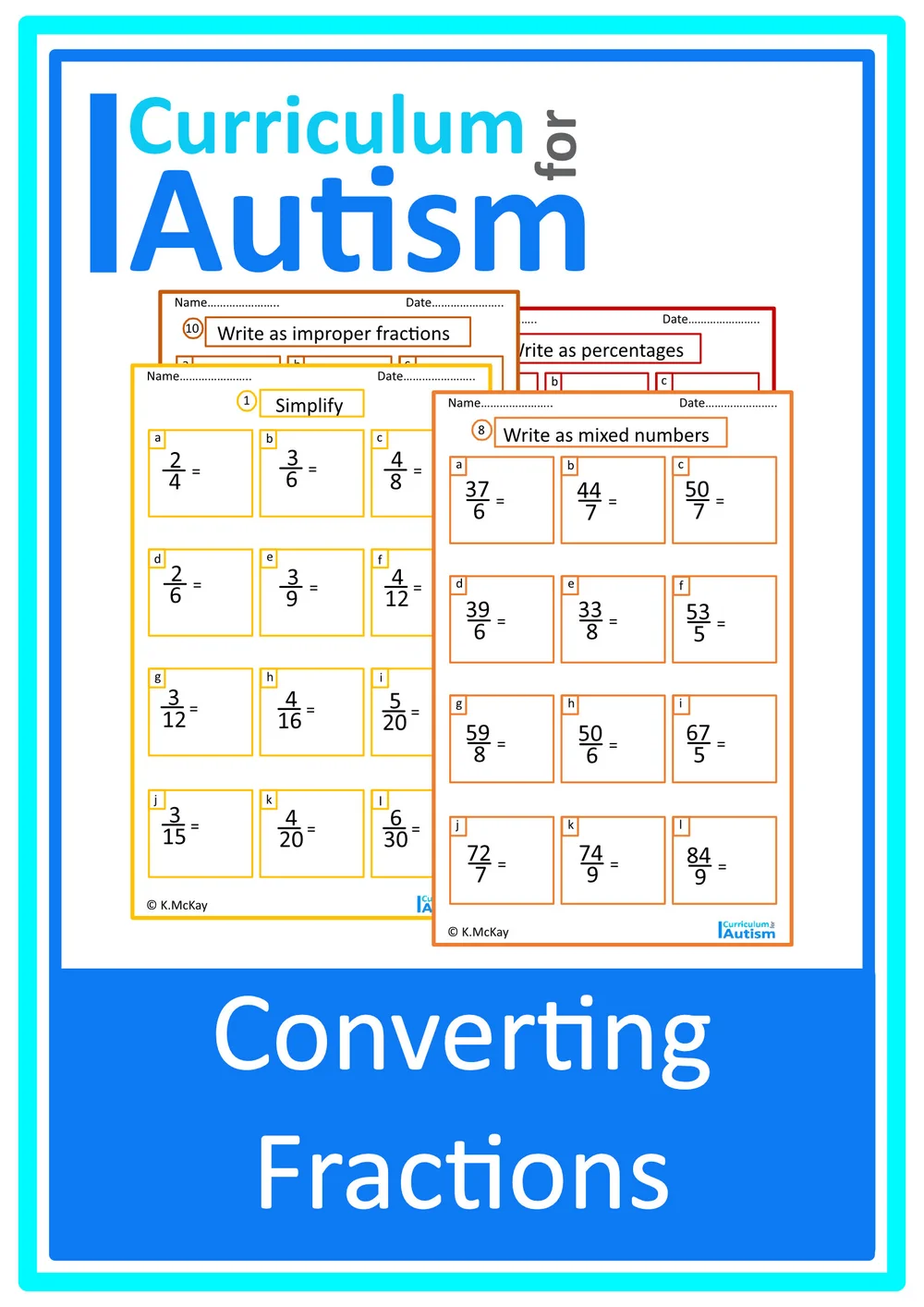 Introductions to Simple Fractions Visual Worksheets Autism Special ...