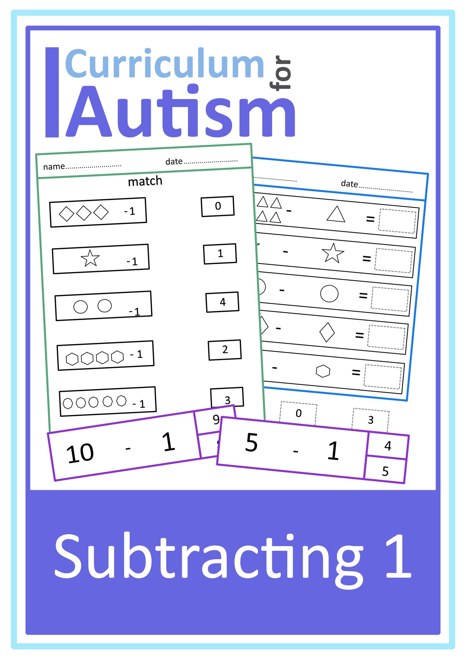 Subtraction to 10 Large Print Worksheets Autism Special Education ...