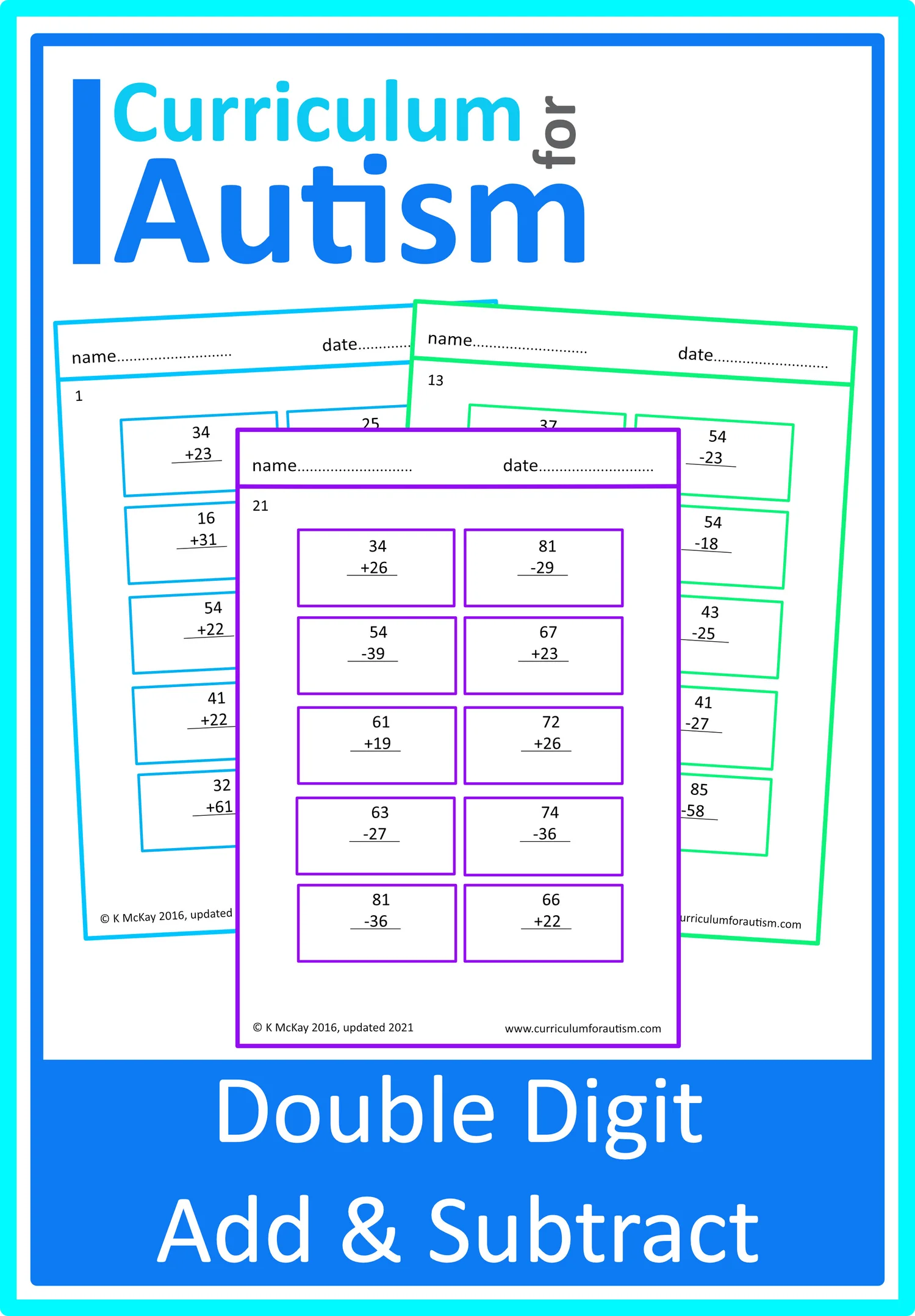 Addition & Subtraction to 10 Large Print Cut & Paste Worksheets Autism ...