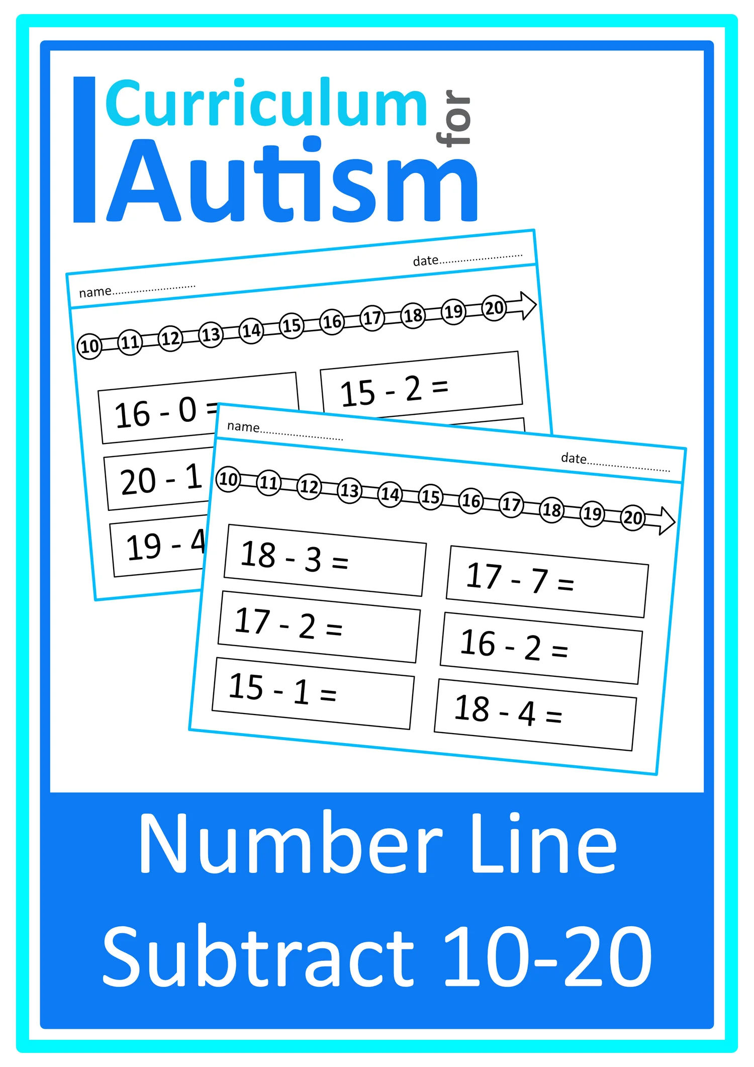 Number Line Subtraction within 10 Worksheets Autism Special Education ...