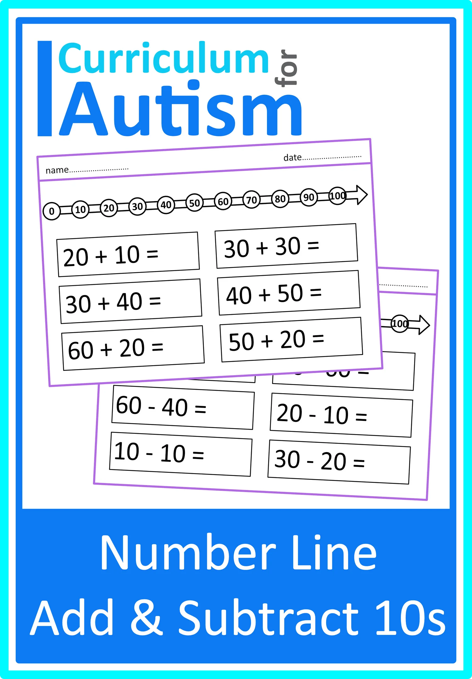 Number Line Subtraction within 10 Worksheets Autism Special Education ...