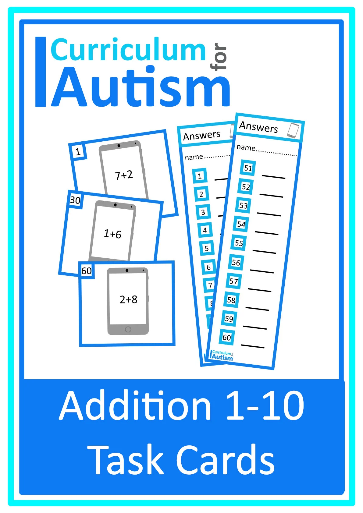Addition & Subtraction to 20 Clip Cards Autism Special Education Self ...