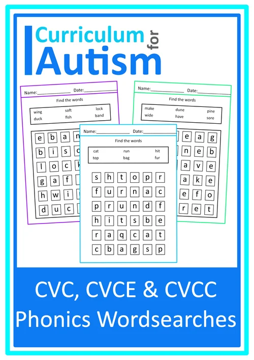Dipthongs Phonics Large Print Simple Word Searches Worksheets Autism ...