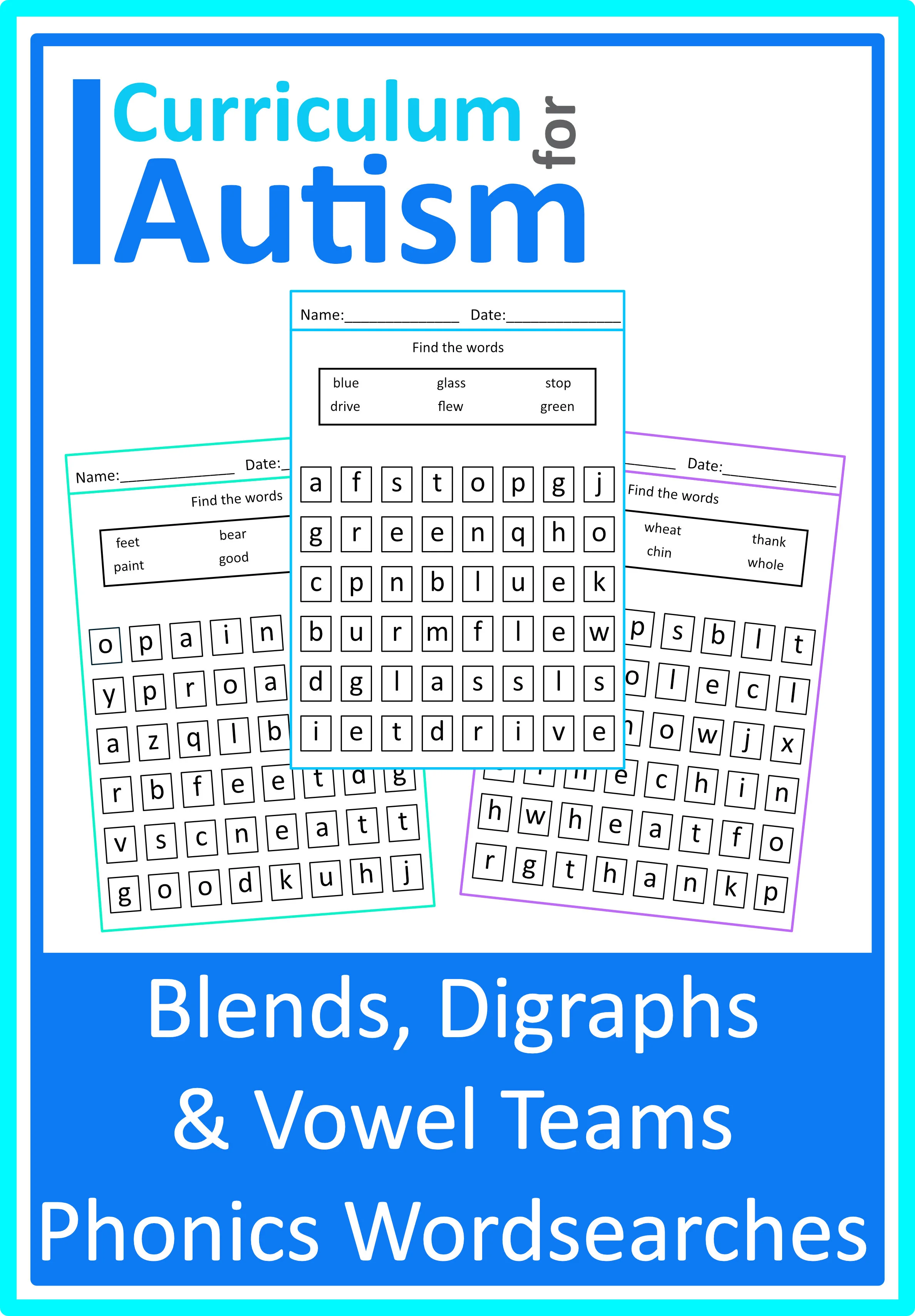 Dipthongs Phonics Large Print Simple Word Searches Worksheets Autism ...