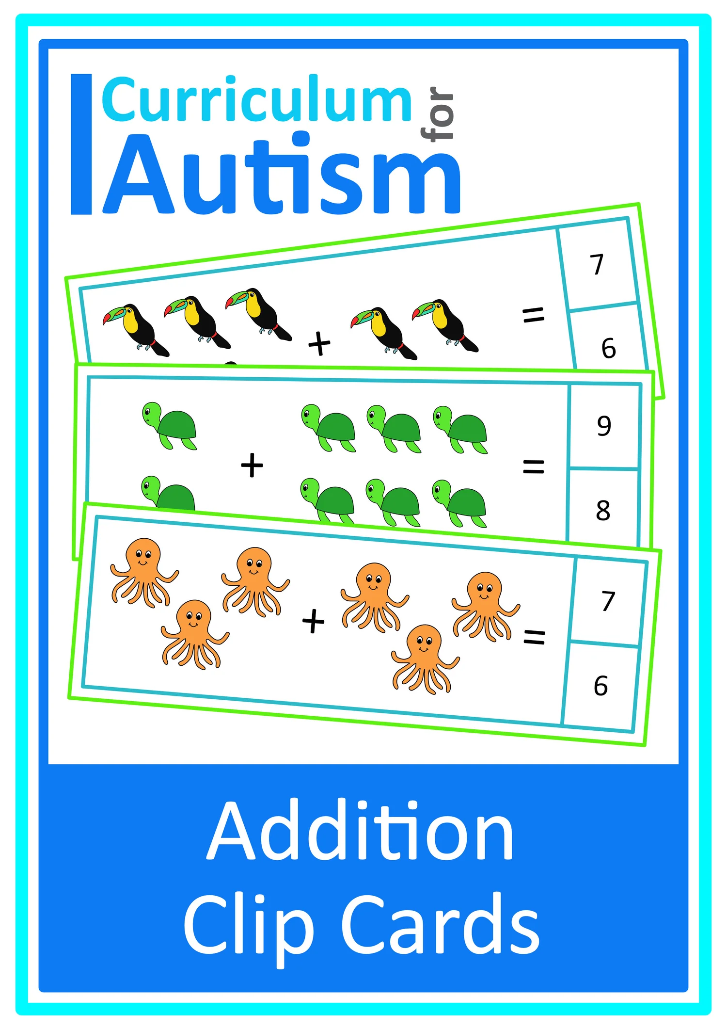 Addition 1-10 Large Print Worksheets & Cards Autism Special Education ...