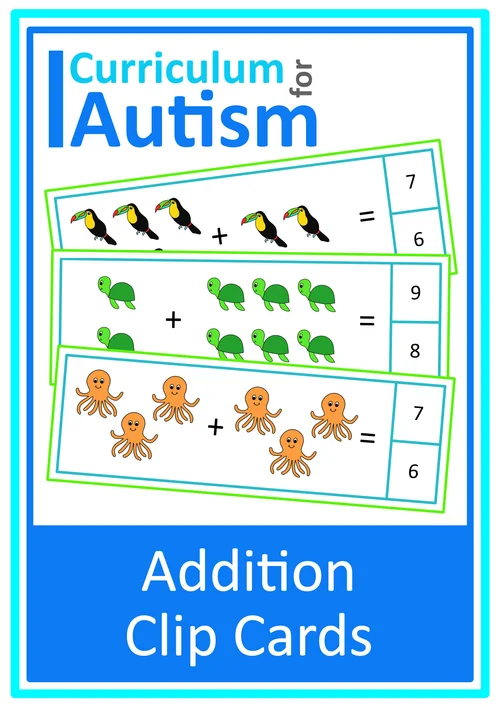 Addition 1-10 Large Print Worksheets & Cards Autism Special Education ...