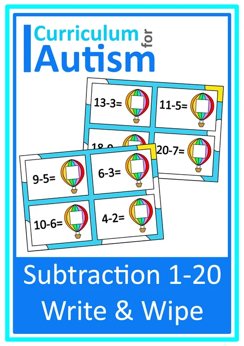 Subtract 10-20 Cut & Paste Worksheets Autism Special Education Resource ...
