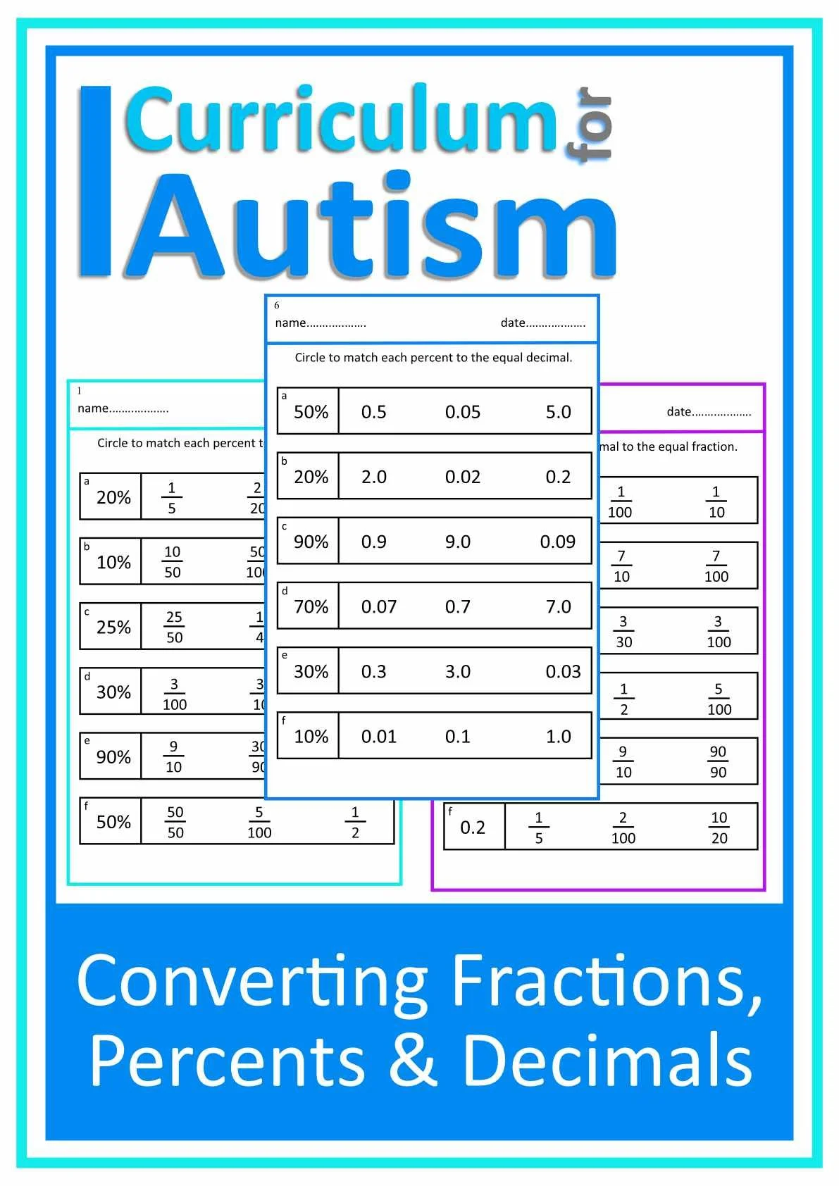 Add & Subtract Decimals Worksheets Autism Special Education Resource ...