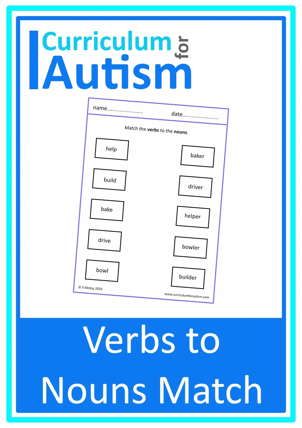 Nouns Picture & Word Match Vocabulary Mats Activity Autism Special ...