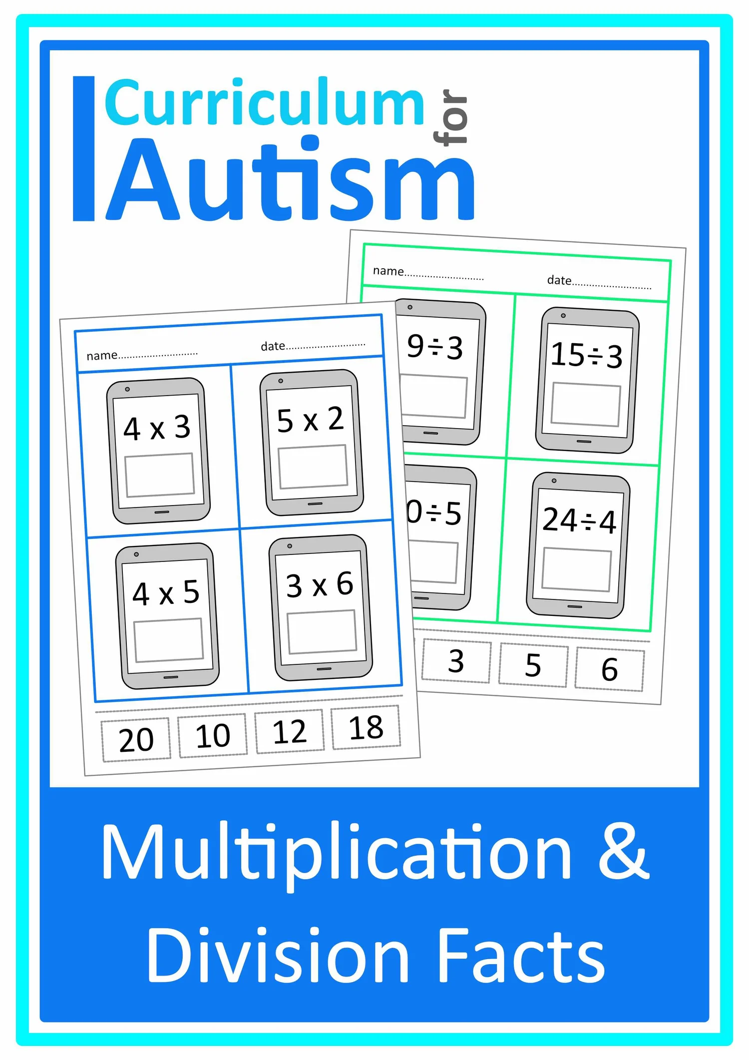 2-12 Times Table Multiplication Facts Large Print Flash Cards Autism ...