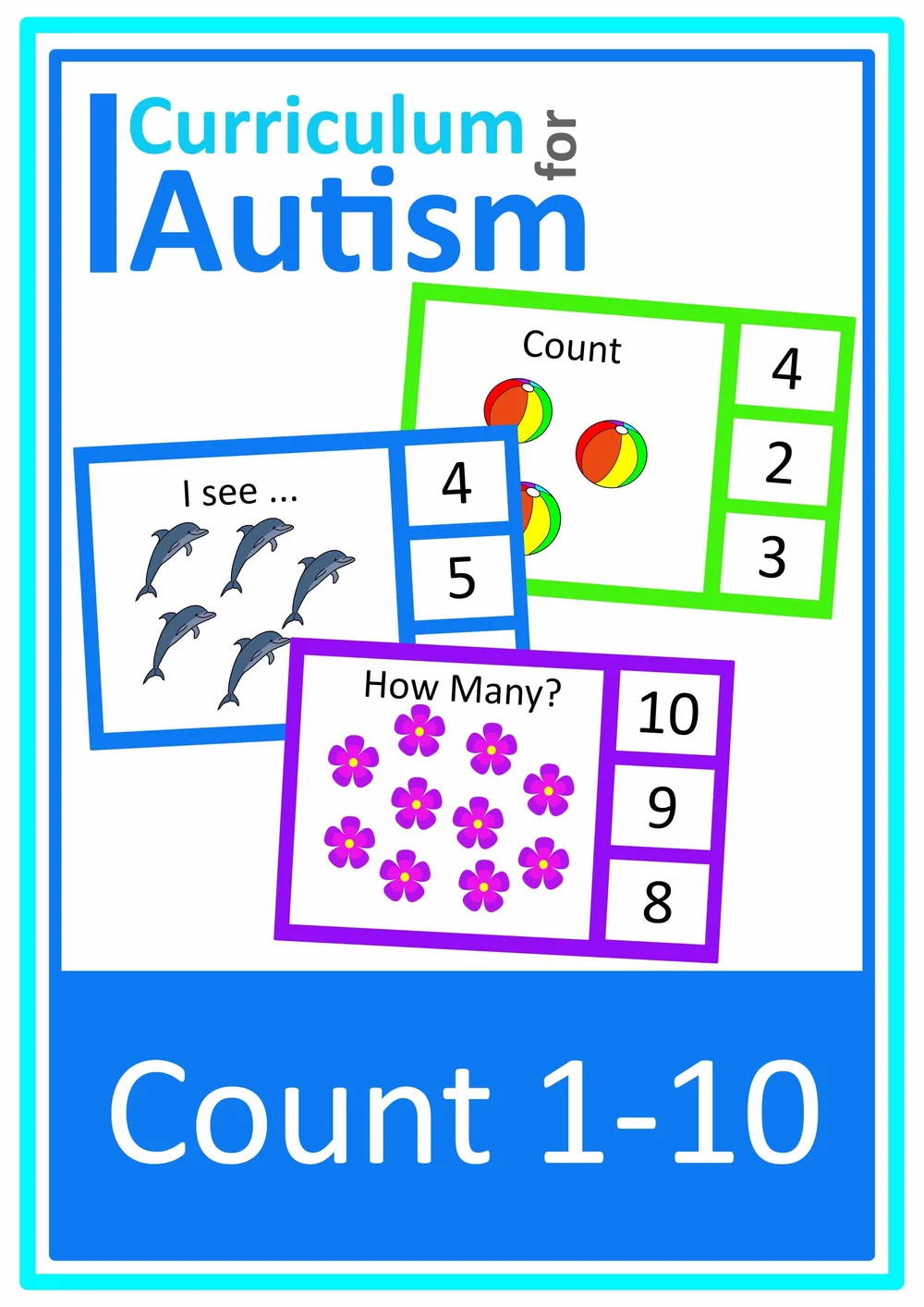 Count 1-10 Dinosaurs Large Print Clip Cards Autism Special Education ...