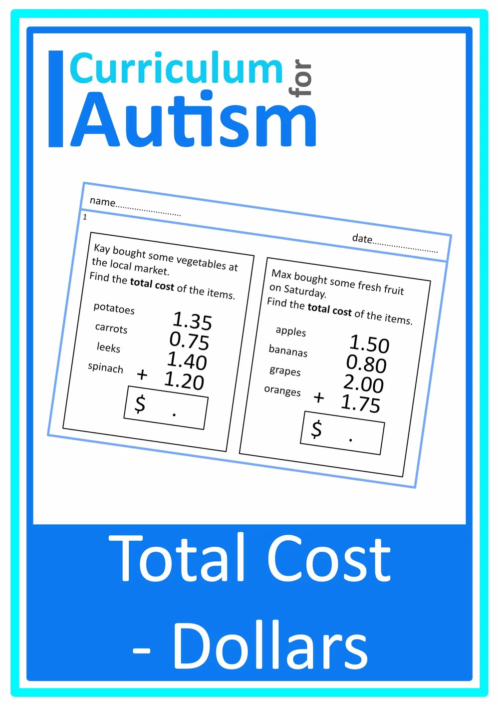 Next Dollar Up Worksheets Cards Autism Special Education Resource Room ...