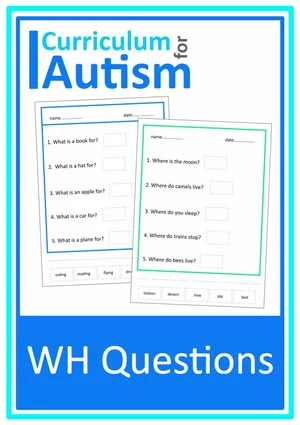 WH Questions Comprehension Task Mats Autism Special Education Speech ...