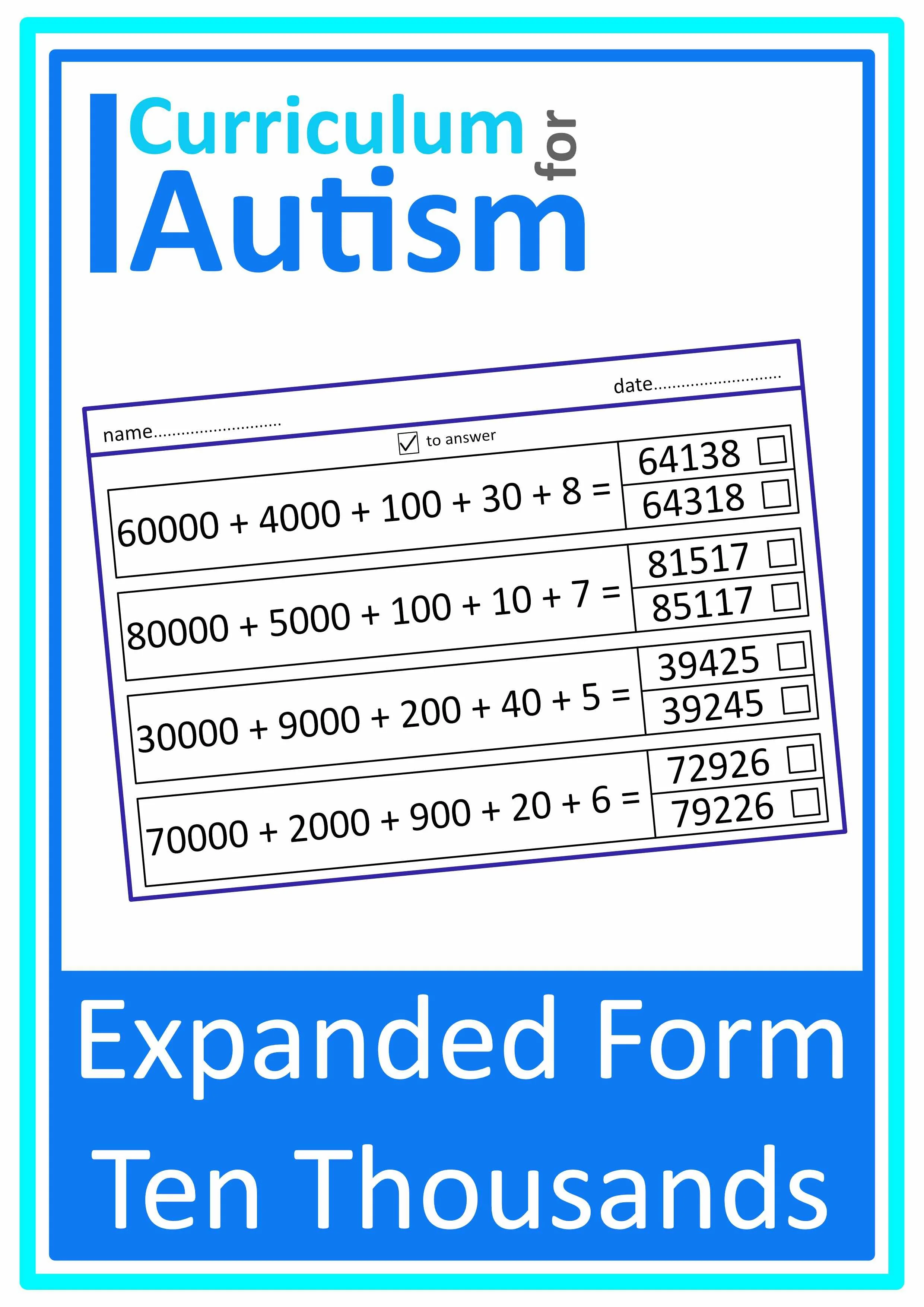 Thousands, Hundreds, Tens & Ones Expanded Form Worksheets Autism ...