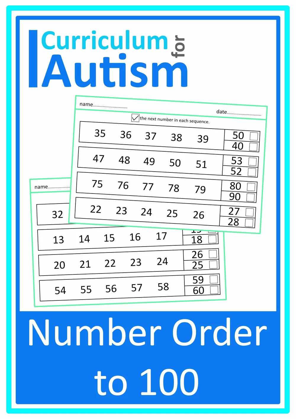 Number Order Before After 1-100 Worksheets Autism Special Education ...