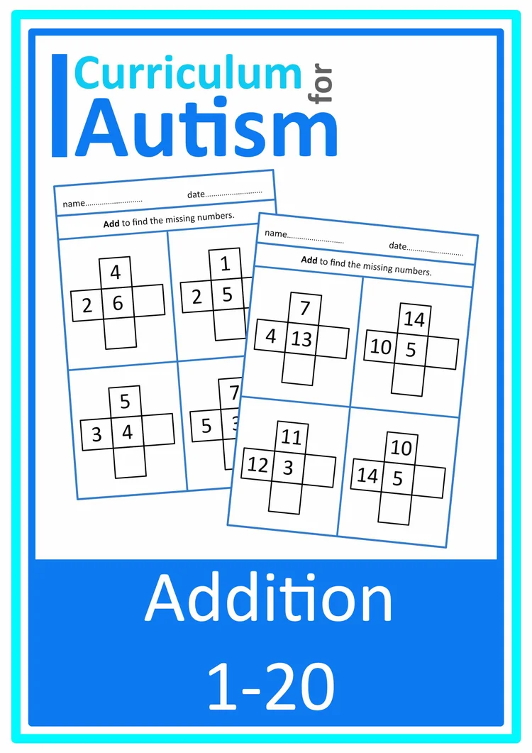 Large Print Addition 1-10 Worksheets & Cards Autism Special Education ...