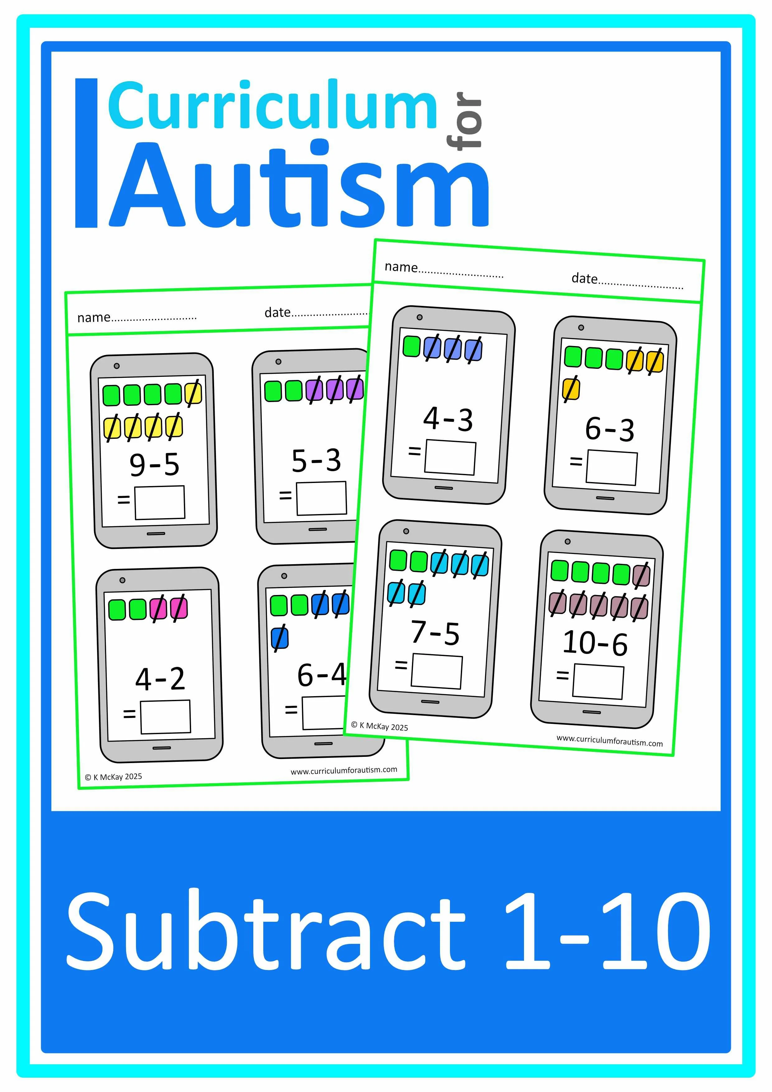 Subtraction 1-10 Large Print Worksheets Autism Math — Curriculum For Autism