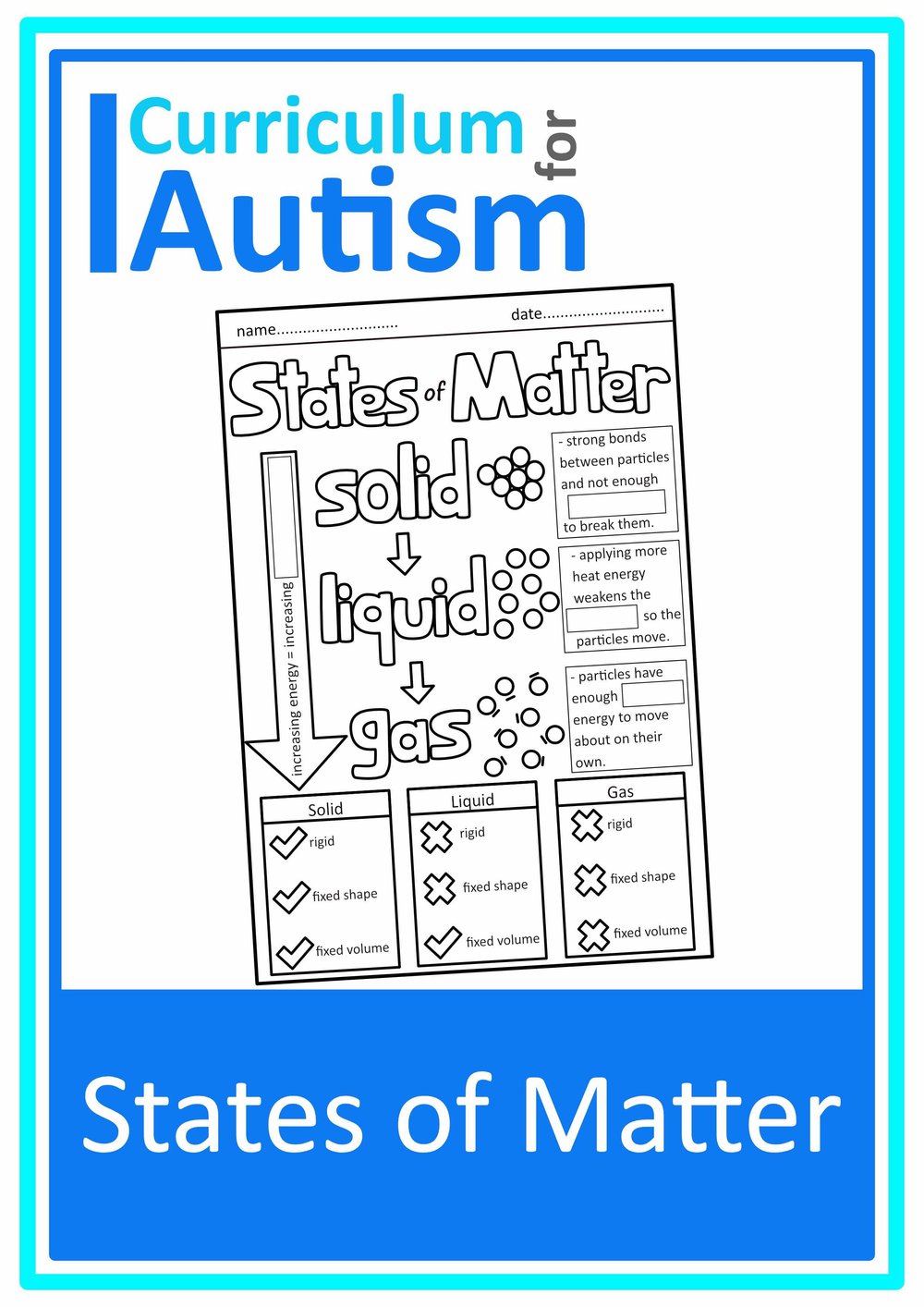Autism Science Lessons States of Matter Solid Liquid or Gas Worksheets ...