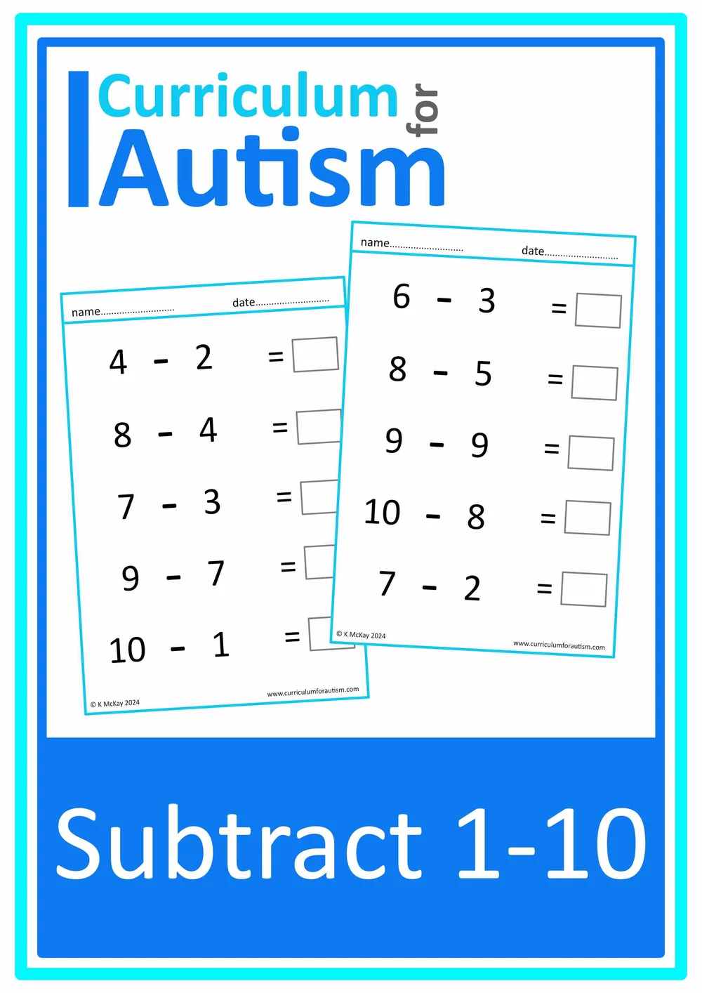 Number Recognition 1-20 Large Print Matching Worksheets Autism Special ...