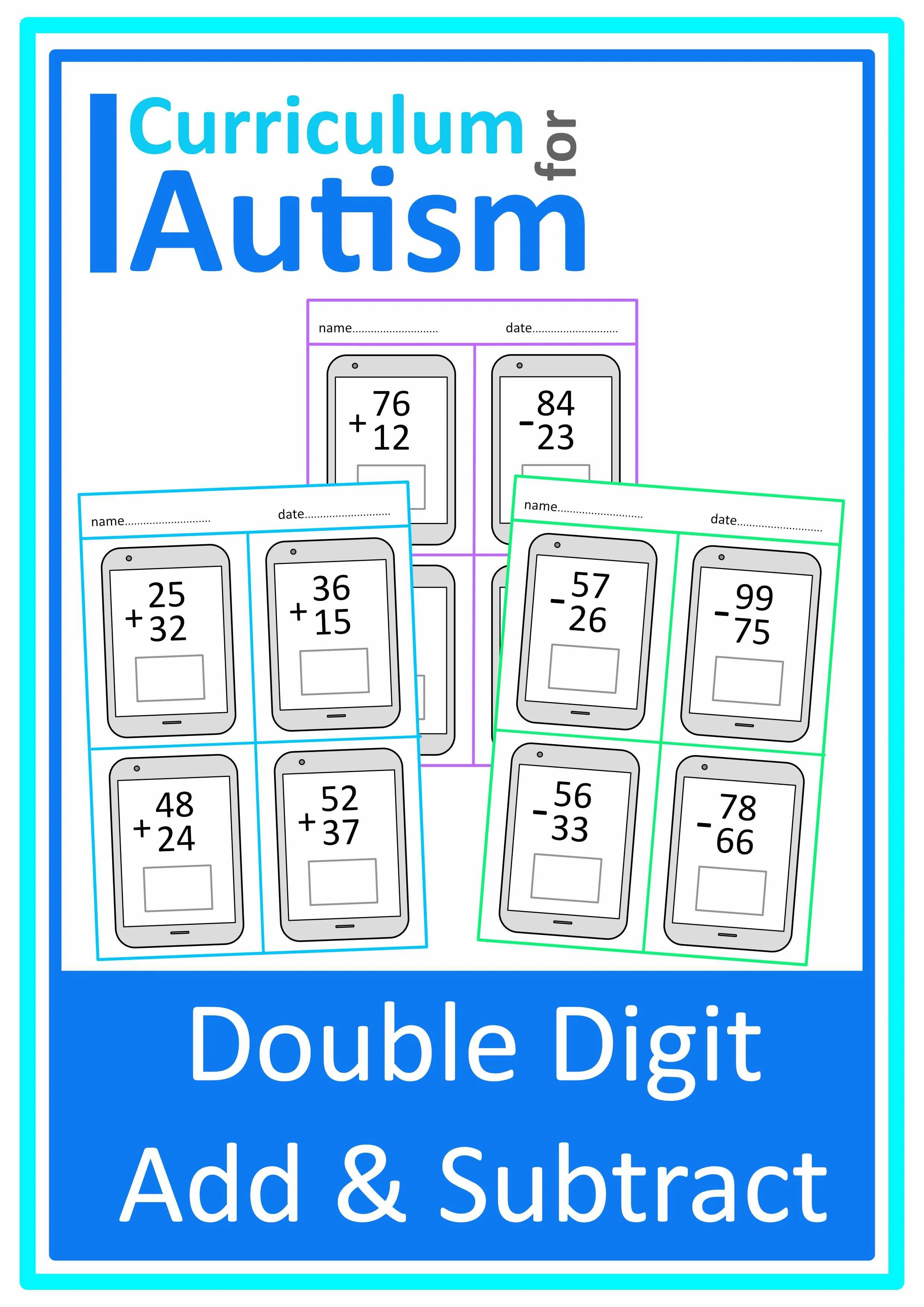 Large Print Addition & Subtraction 1-10 Worksheets Autism Special ...