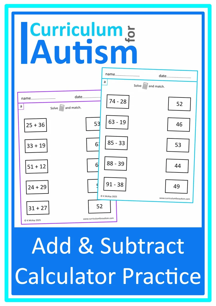 Large Print Addition & Subtraction 1-10 Worksheets Autism Special ...
