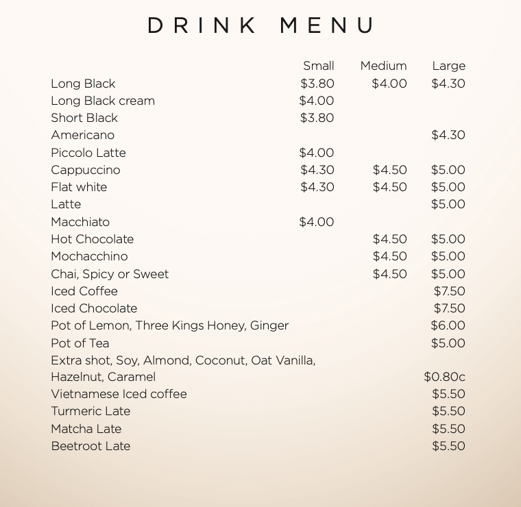Dine in Menu — DELISSIMO DELI