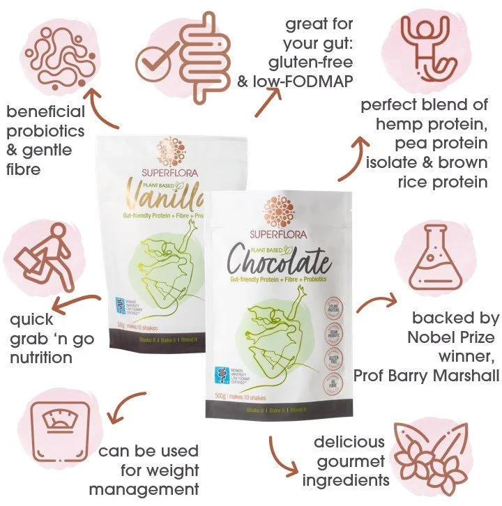 Superflora chocolate and vanilla gut health shakes — Noisy Guts