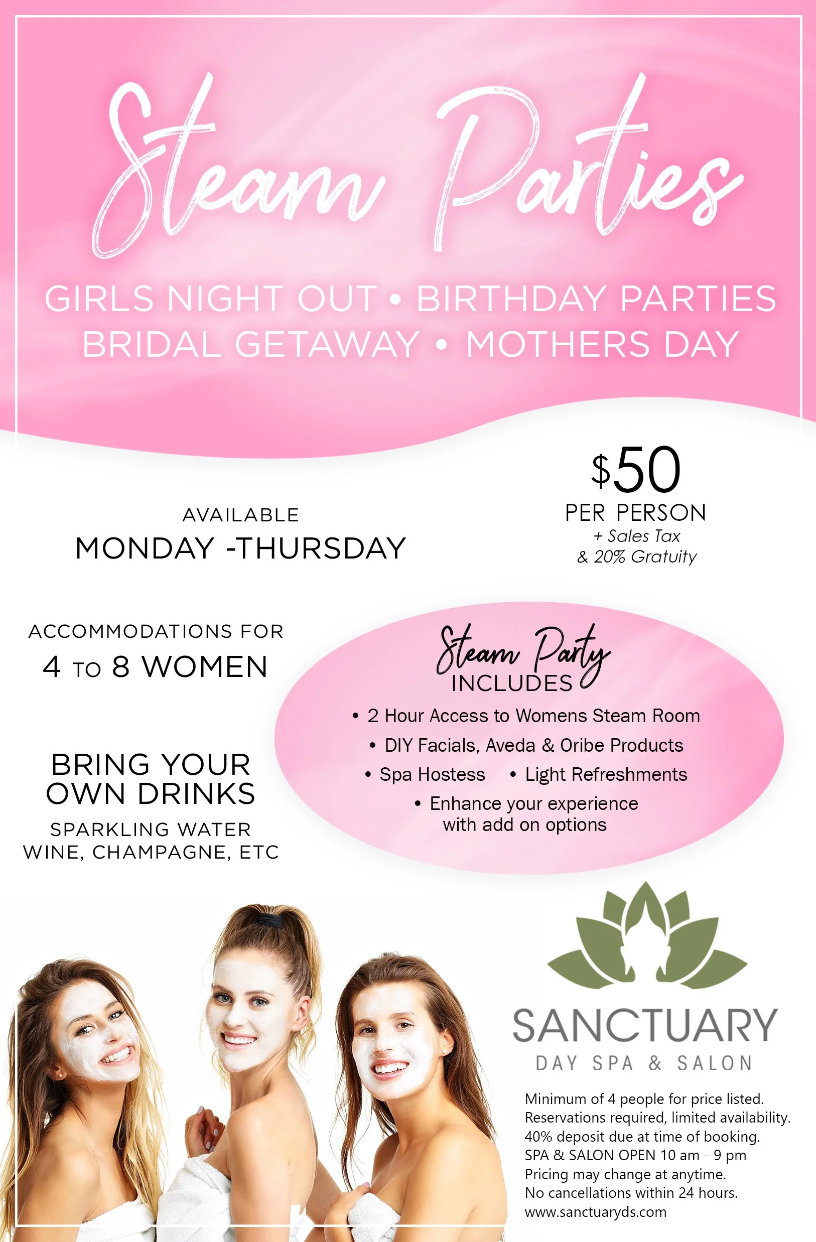 Steam Parties — Sanctuary Day Spa & Salon