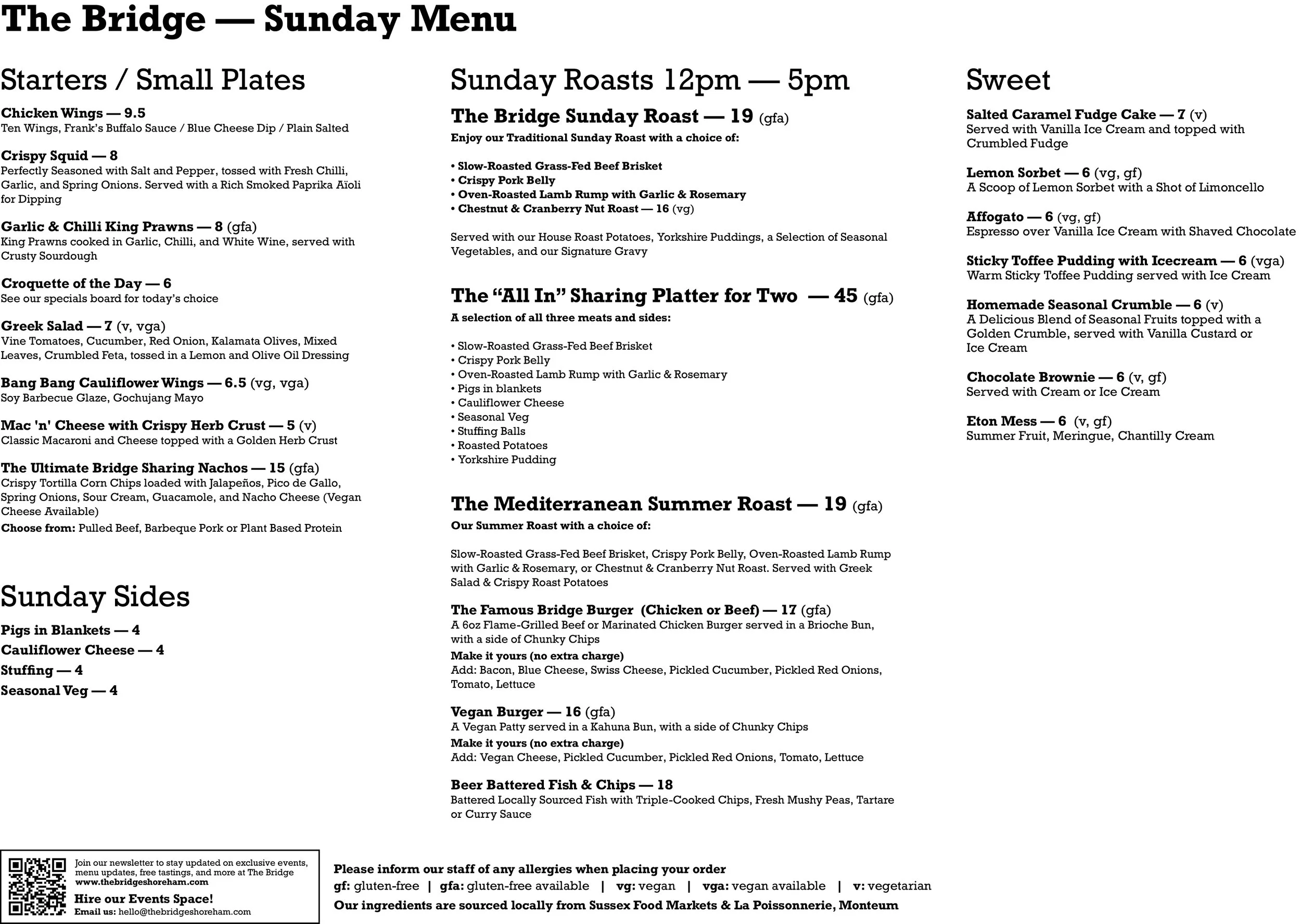 Our Menus — The Bridge Shoreham