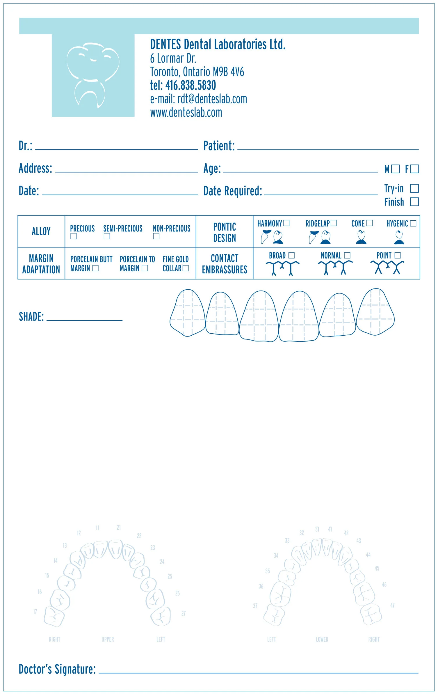 PRESCRIPTION — DENTES Dental Laboratories