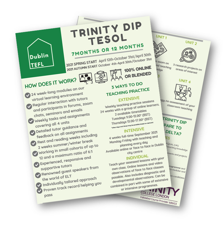 Trinity Dip TESOL Online or Blended — Dublin TEFL
