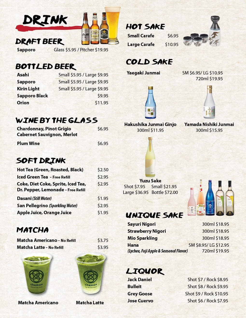 Beverages Drinks Menu
