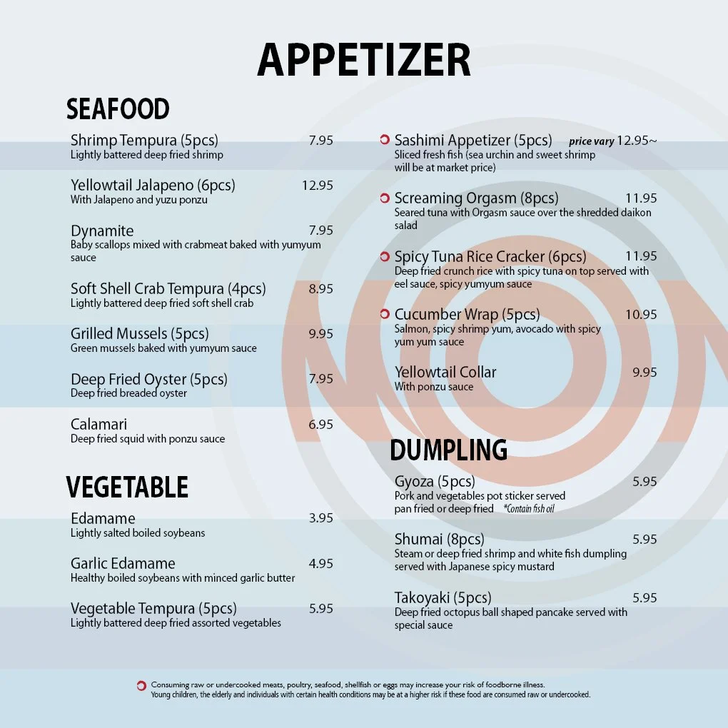 Sushi Mon Menu Appetizer — Mon Restaurant Group