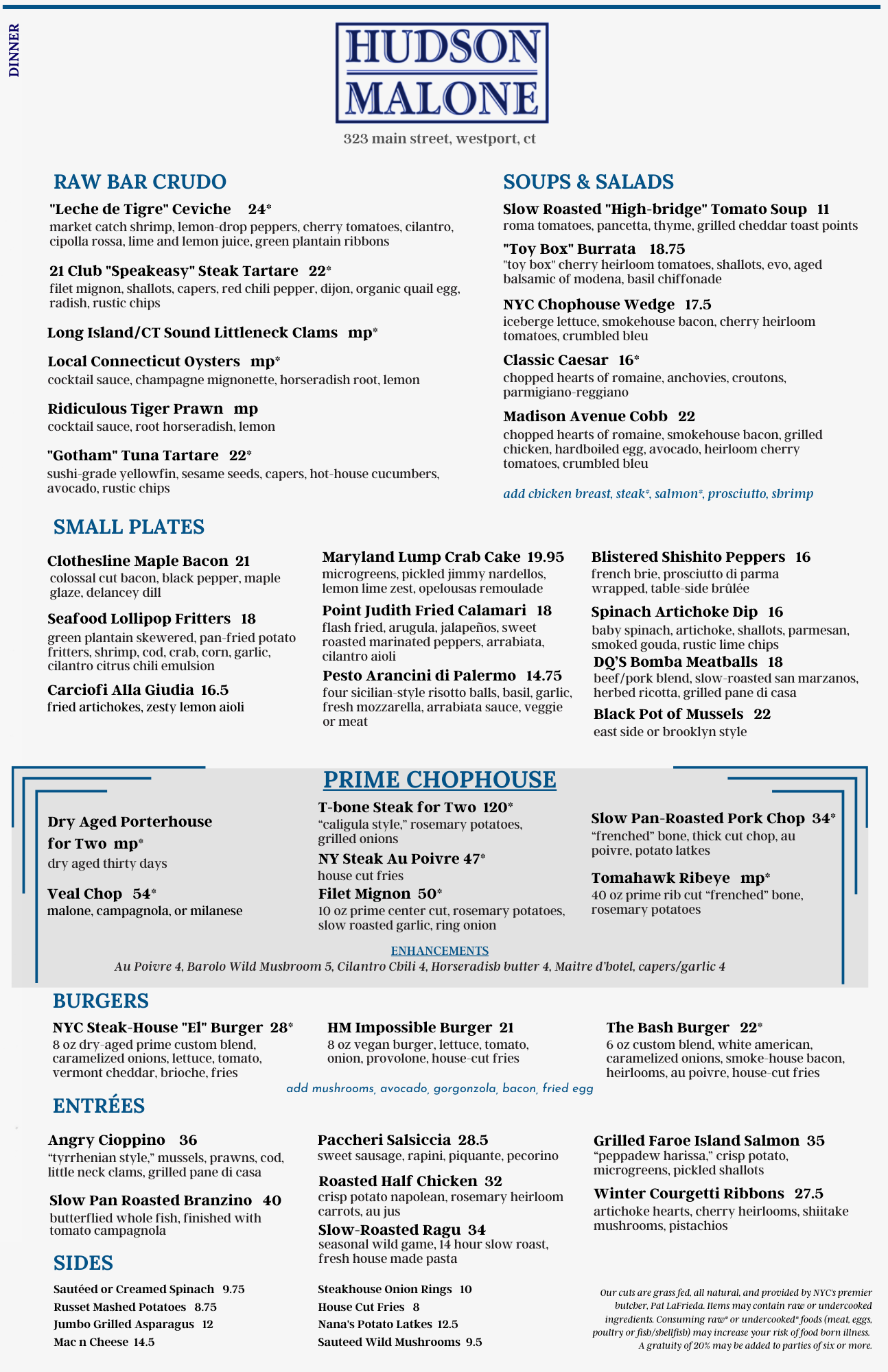 Our Best Brunch, Lunch and Dinner Menus in Westport CT - Hudson Malone