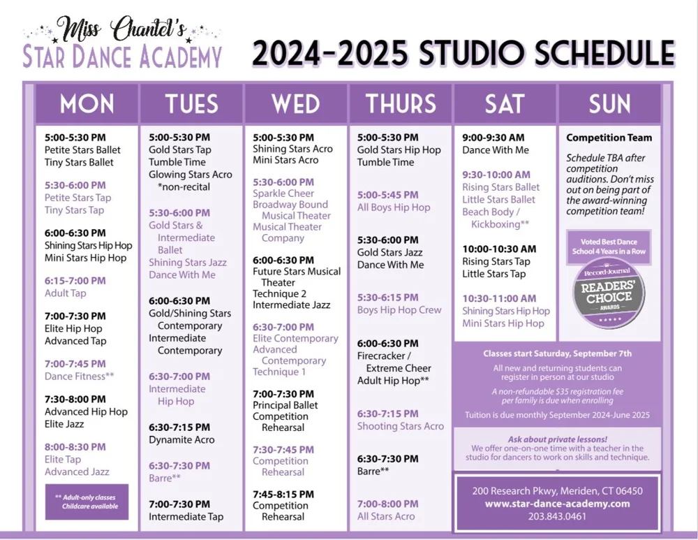 2020-2021 Schedule — Star Dance Academy