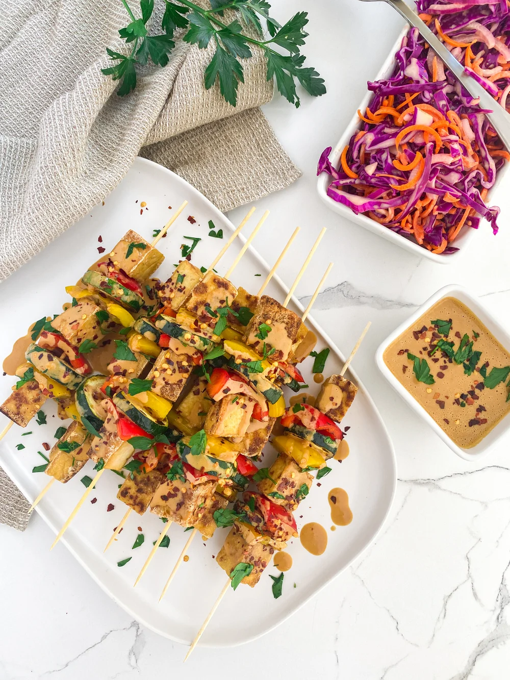 Satay Tofu & Veg Skewers with Slaw — Natural Spoonfuls