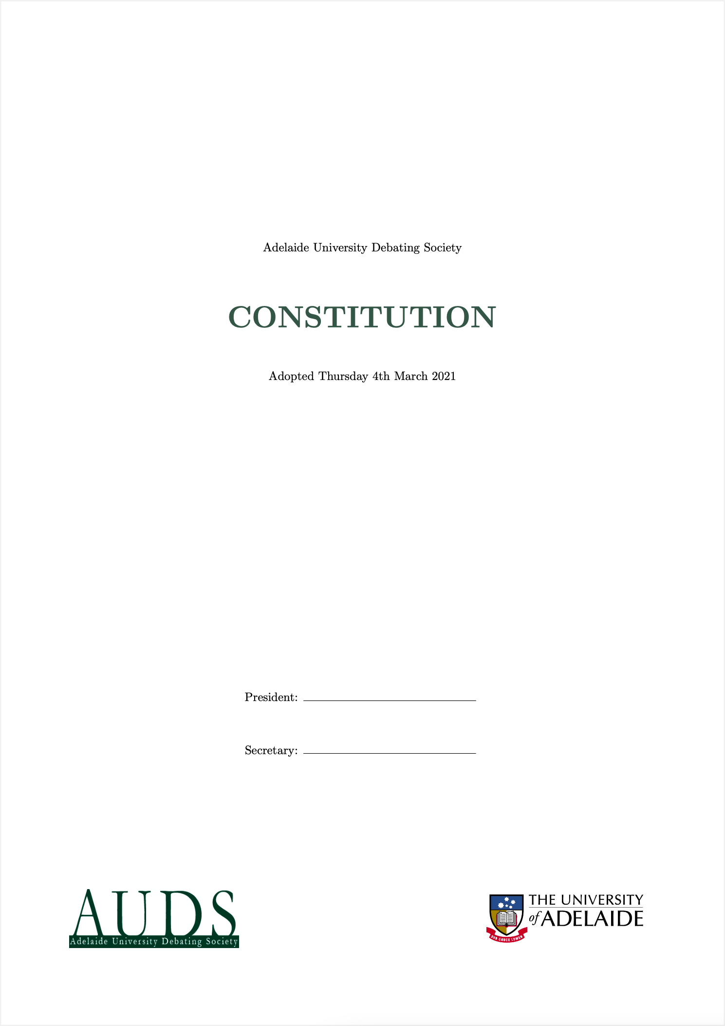 Constitution & Policies — Adelaide University Debating Society