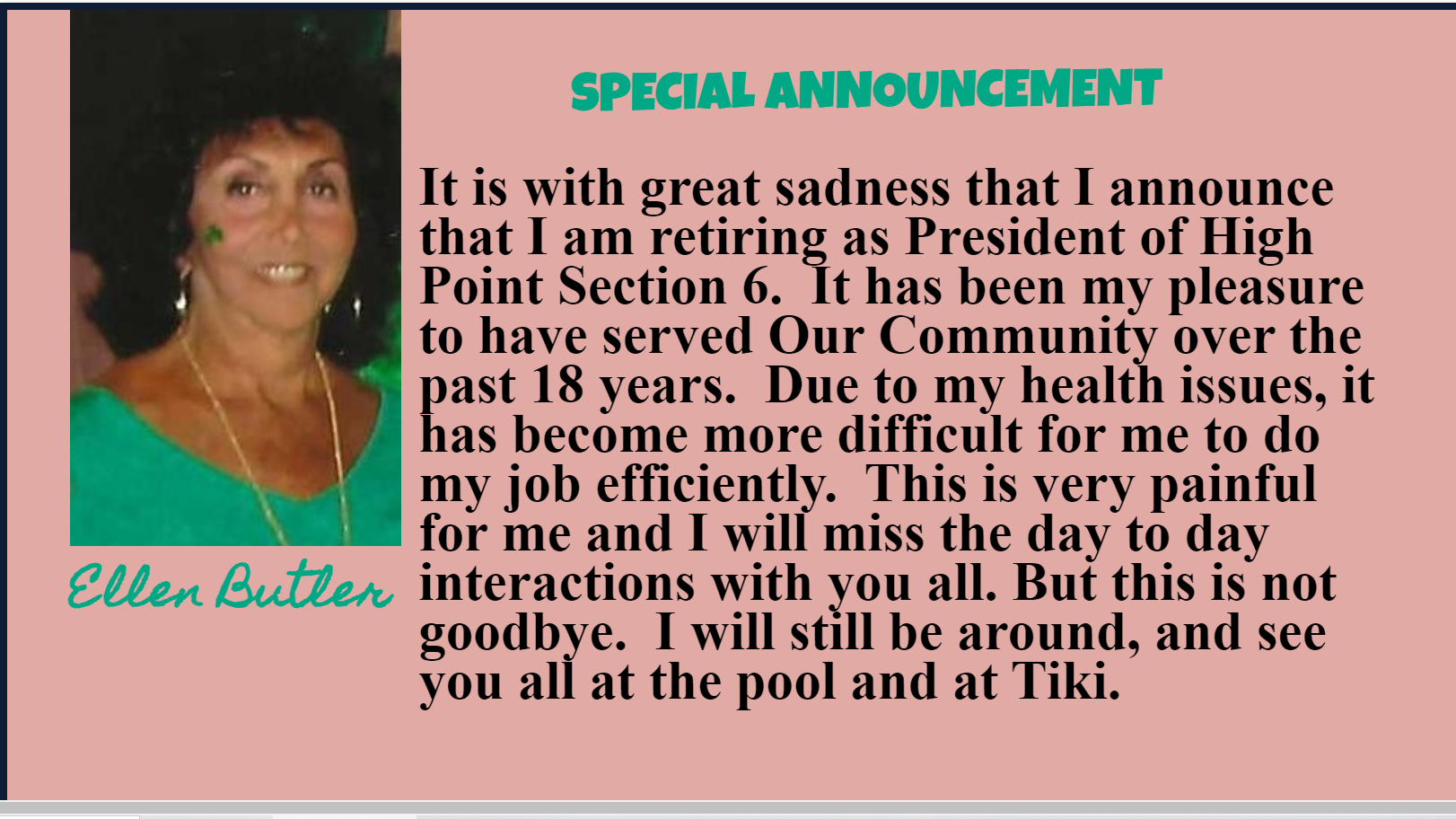 Ellen Butler, President, Retires 3/4/2021 — High Point 6