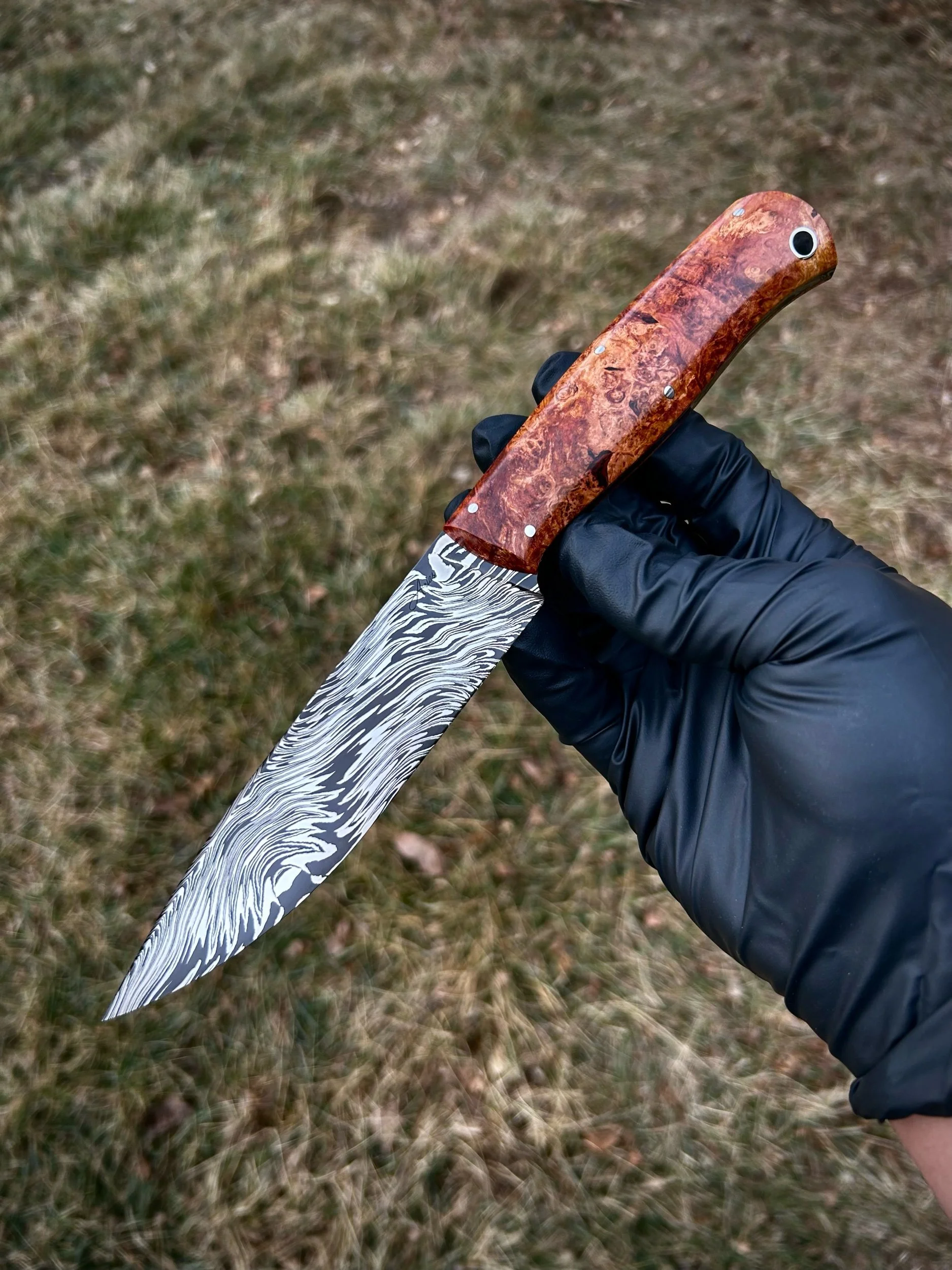 Mirrored Flame Damascus Hunter Utility — Bridger Forge