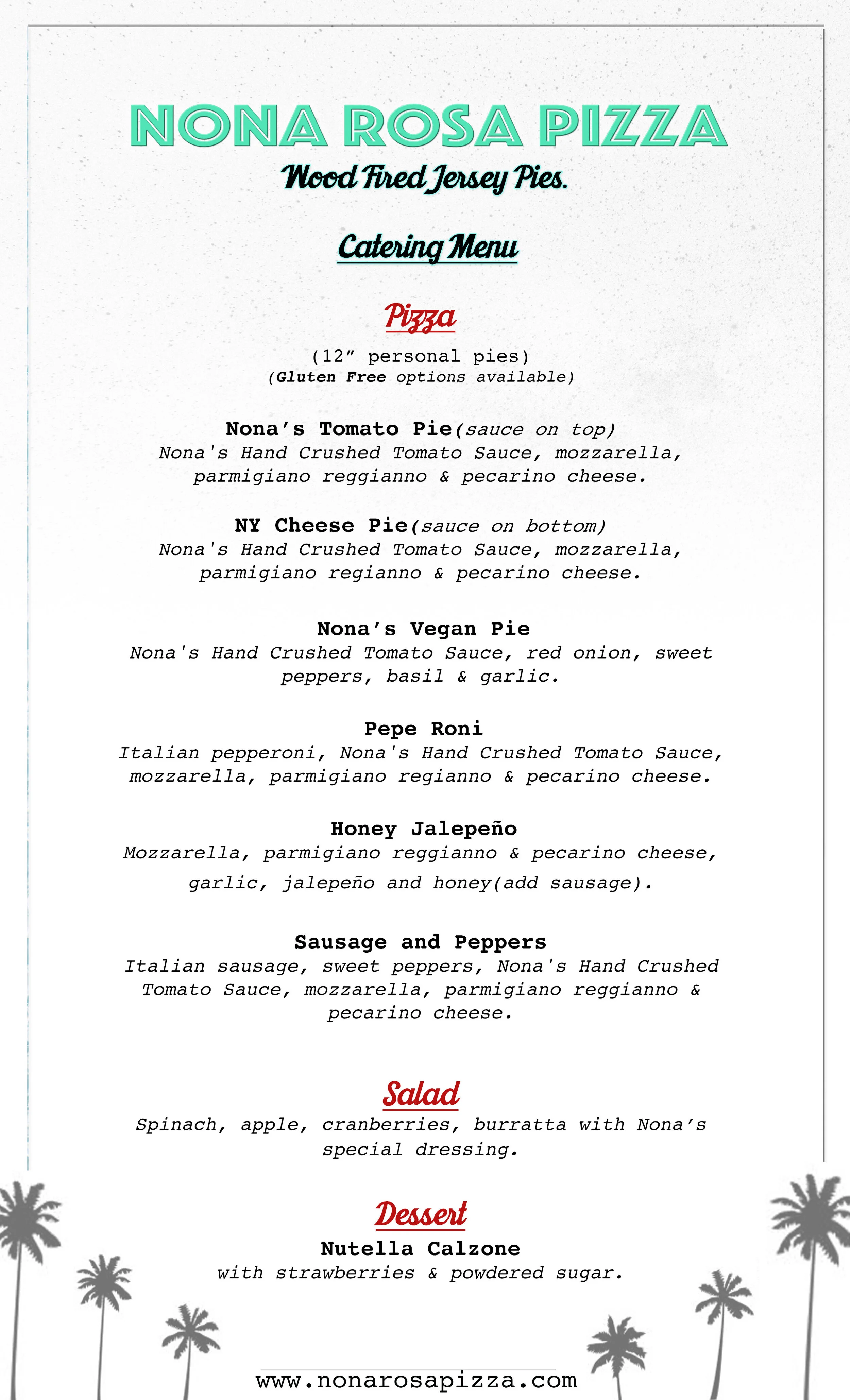 Menu — Nona Rosa Pizza
