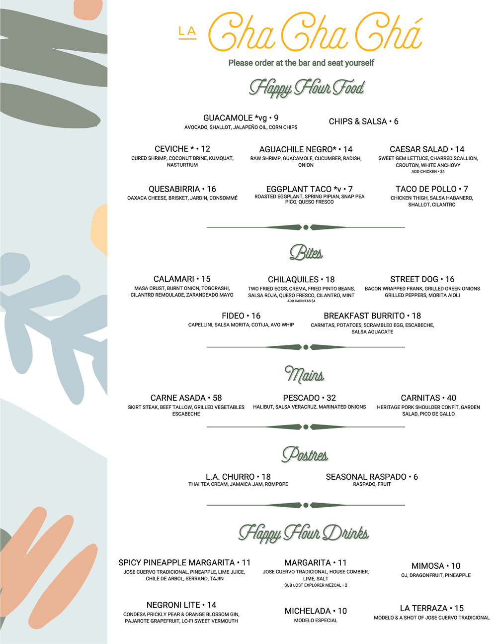 Menu — LA Cha Cha Chá