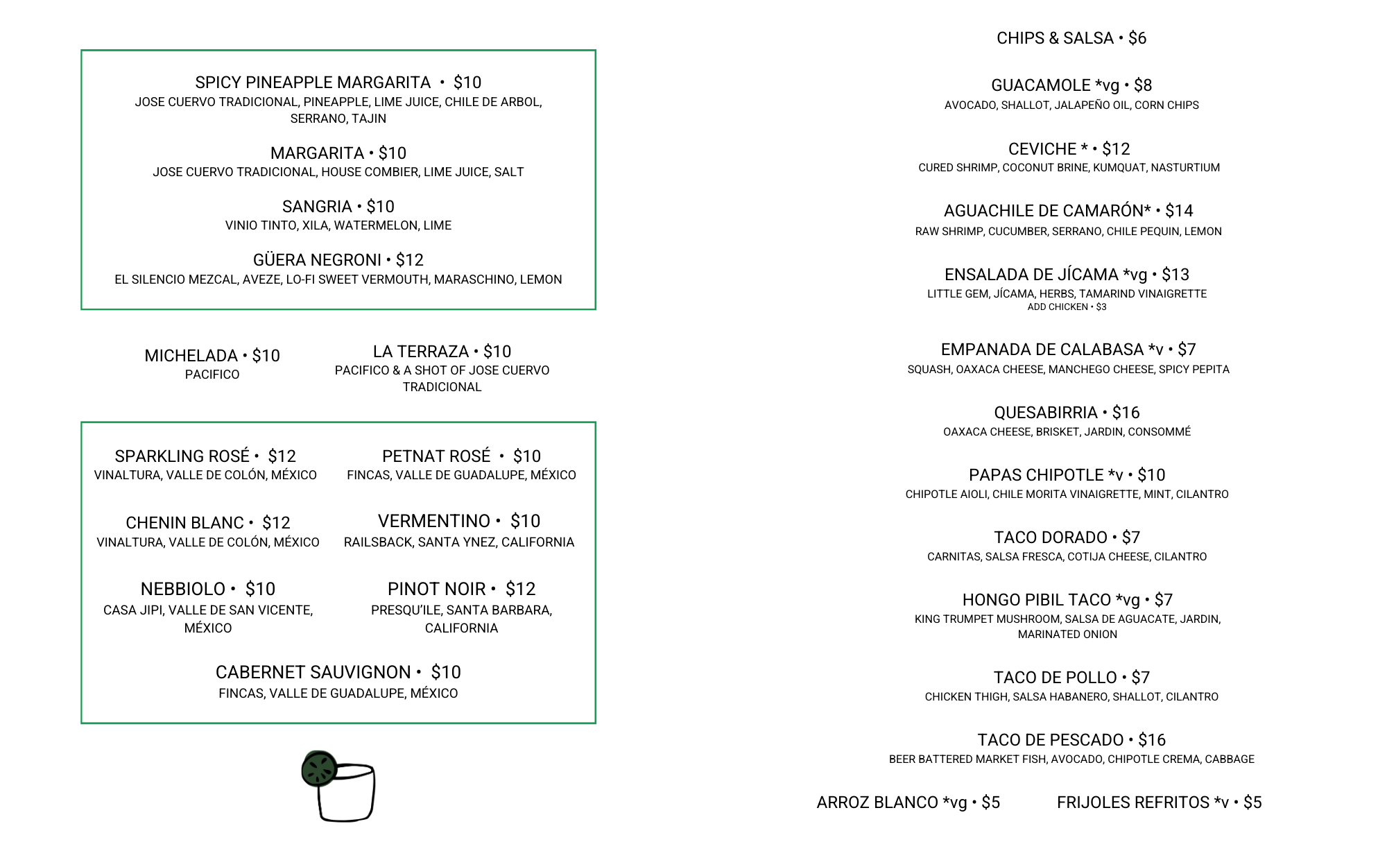 Menu — LA Cha Cha Chá