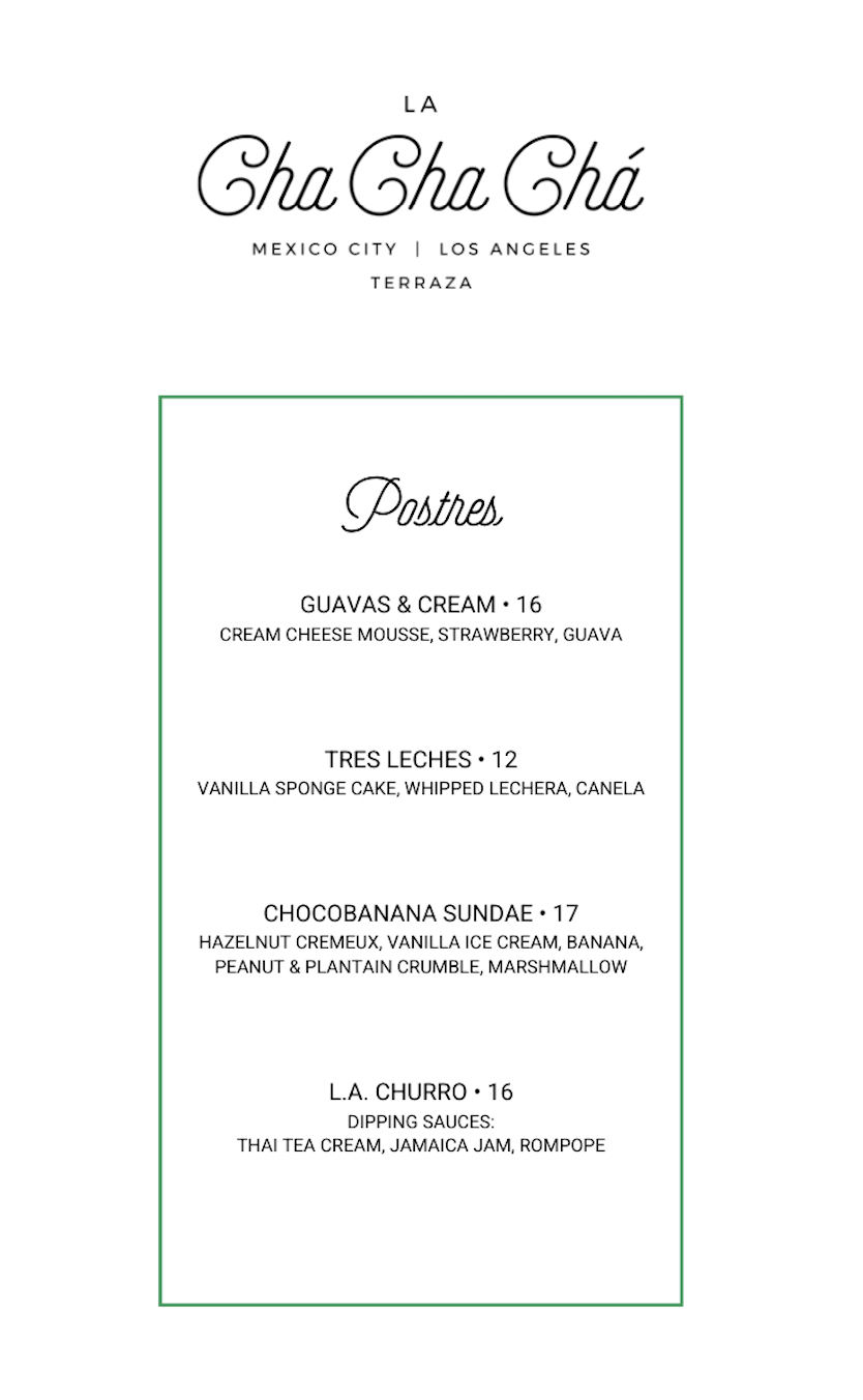 Menu — LA Cha Cha Chá